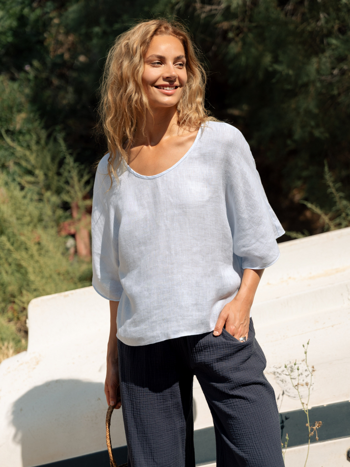 Selene Linen Top Serene Blue – Nomad the Label