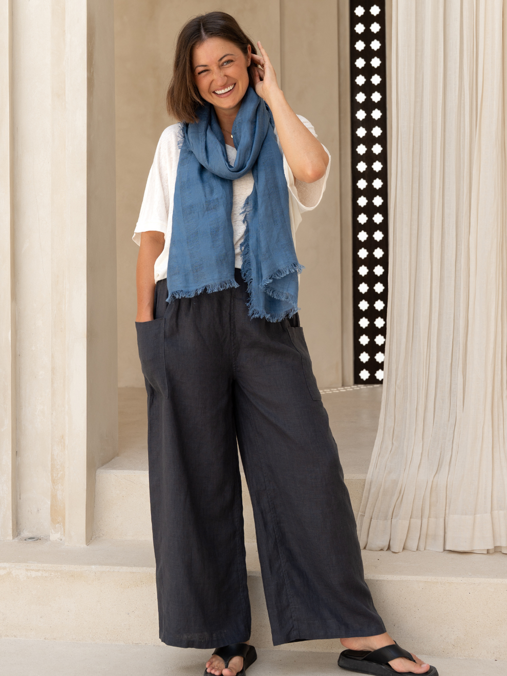 Sofi French Linen Scarf Aegean Blue – Nomad the Label