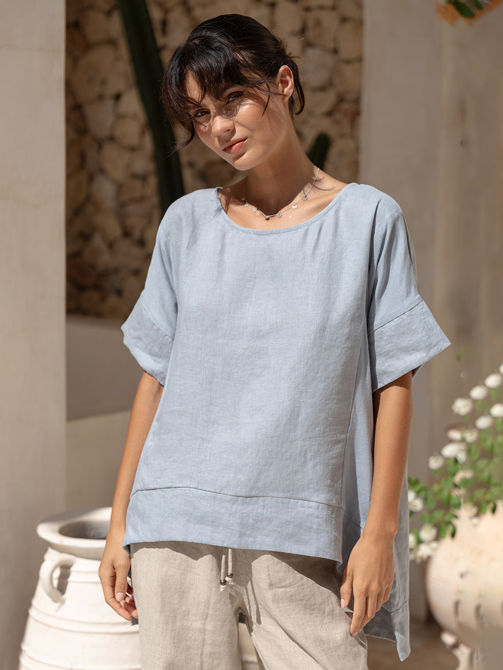 Costa French Linen and Cotton Top Slate Blue | Linen Costa Top – Nomad ...