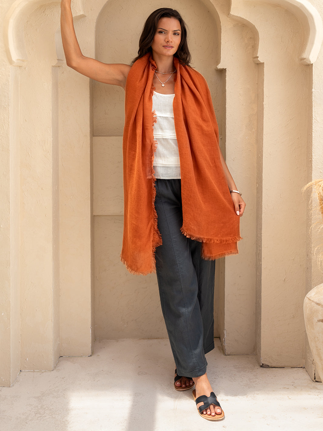 Lumi Linen Scarf Rust | Soft Rust Orange Linen Scarf – Nomad the Label