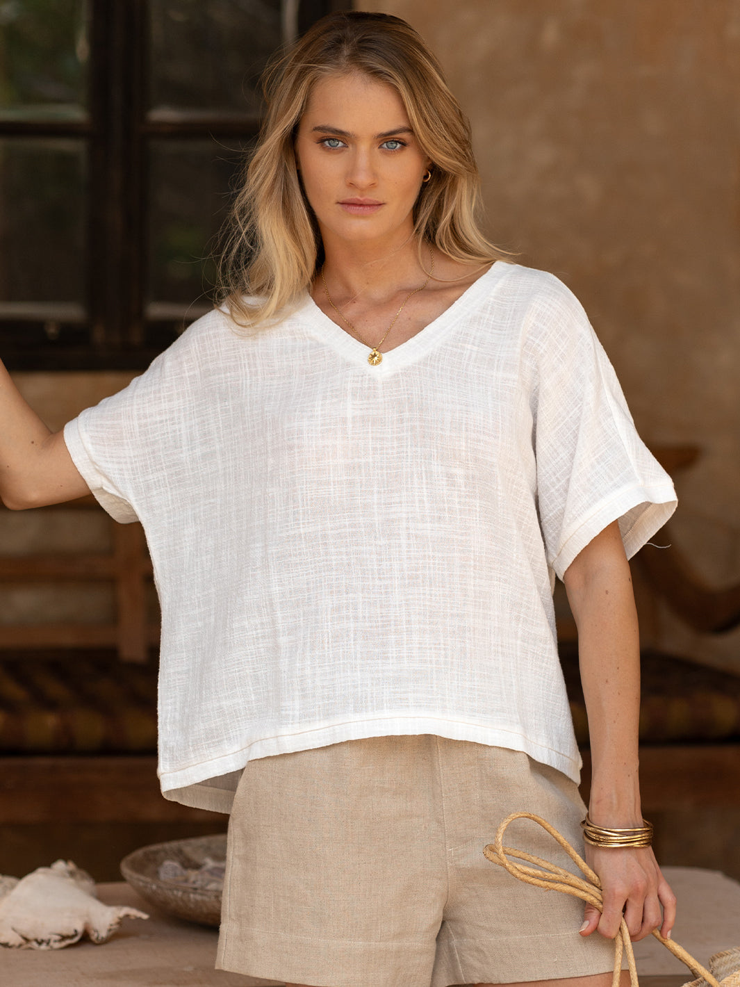 Montego Cotton Top Coconut | Lightweight White Cotton Top – Nomad the Label
