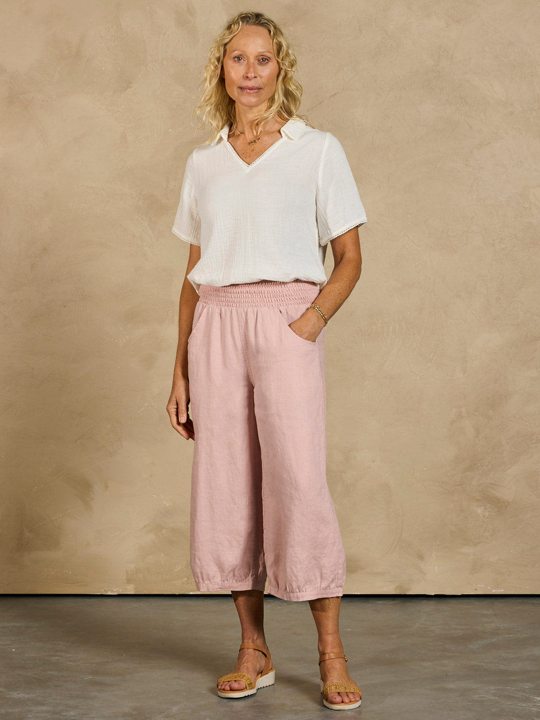Marrakech French Linen Cropped Pants Dusty Pink – Nomad the Label