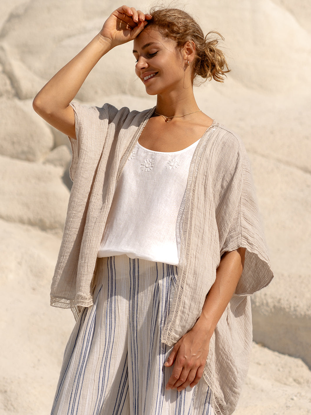 Rhea French Linen Kimono Stone – Nomad the Label