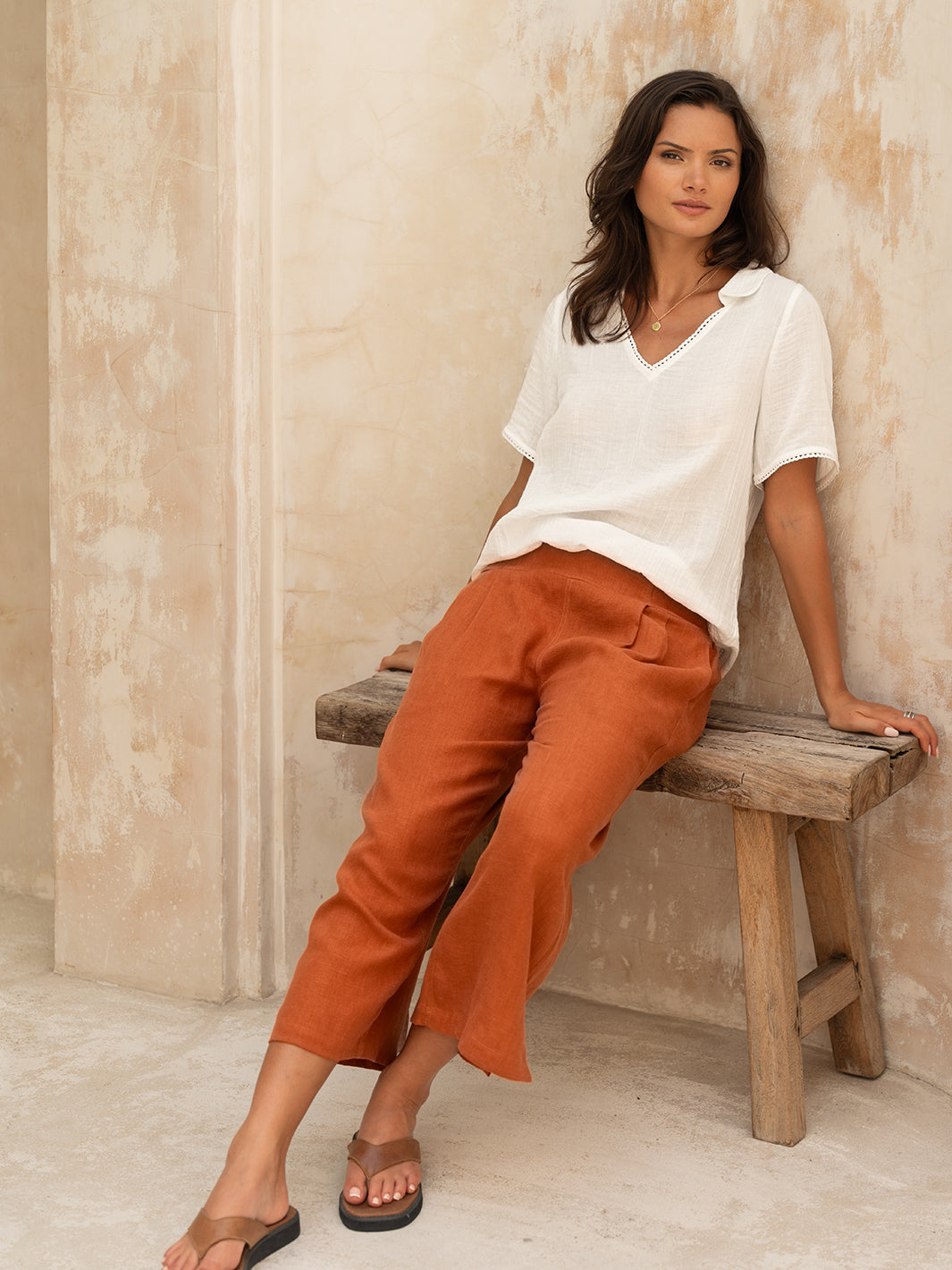 Latina Linen Pants Rust | Structured Orange Rust Linen Pants – Nomad ...
